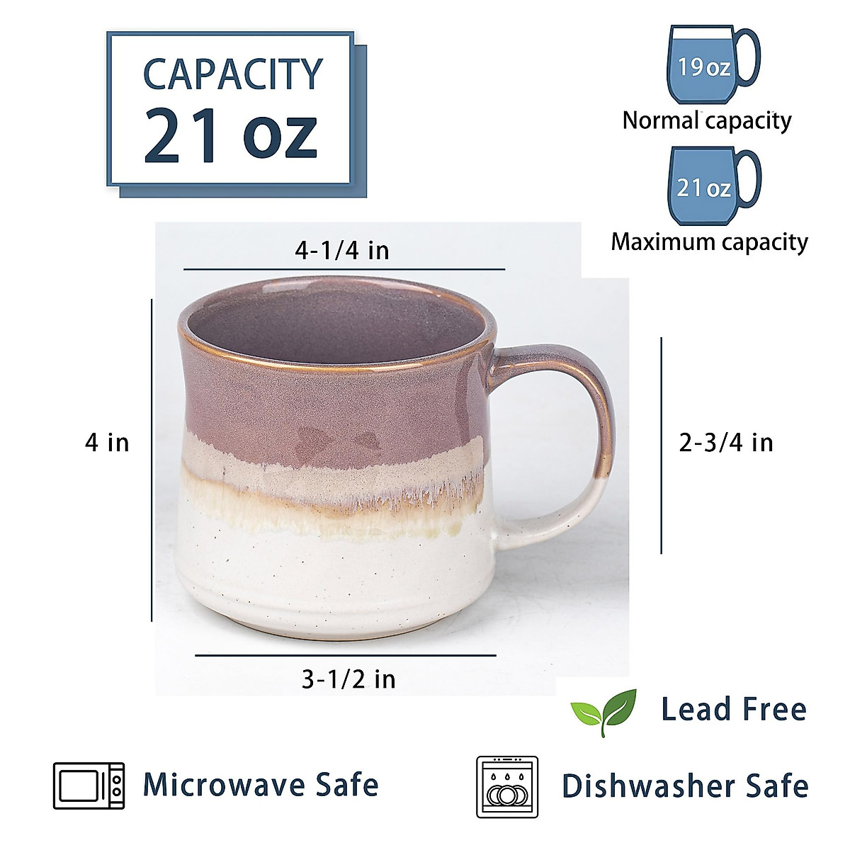 HYTYSKAR Large Ceramic Coffee Mug, 21 OZ Big Tea Cups with a Large Handle for Office and Home, Microwave and Dishwasher Safe (21 OZ Purple)