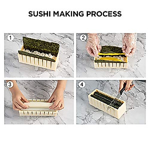 Sushi Making Kit Deluxe Edition with Complete Sushi Set 10 Pieces Plastic Sushi Maker Tool Complete with 8 Sushi Rice Roll Mold Shapes Fork Spatula DIY Home Sushi Tool (Off-white)