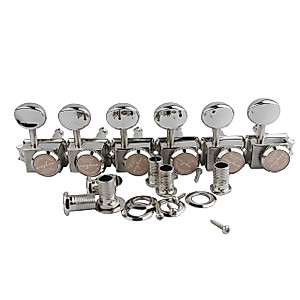 Guyker 6-in-line Vintage Guitar Lock String Tuners – Locking Tuning Key Pegs Machine Heads Replacement Parts for ST TL Style Electric Guitars Gear Ratio 1:15 – nickel