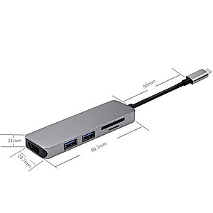 XUNMAIFHB Portable Docking Station,Type-c Expansion Dock USB-C to HDMI Converter hub Splitter USB3.0 Card Reader TF+SD Card Five in one 4K Fast Transmission, Silver