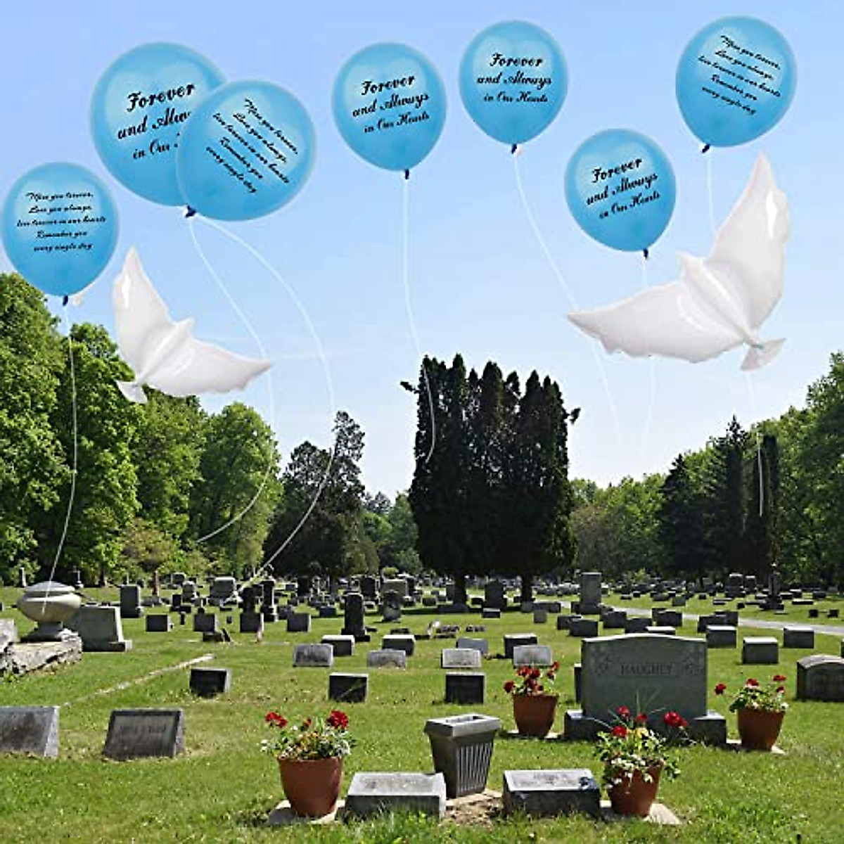20 Pieces Blue Memorial Balloons,Biodegradable Funeral Remembrance Balloons and 6 Pieces 41.3 Inch Dove Balloons for release to Celebrate life, Bereavement, Condolences, Anniversary services