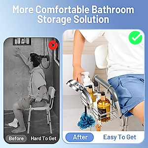 YUOROS Shower Caddy Hanging, 304 Stainless Steel Shower Organizer Rack for Shower Chair Bench for Elderly Seniors Disabled Handicap