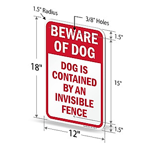 SmartSign Dog Contained By Invisible Fence Sign - 2 Pack, Beware Of Dog Sign, 18 x 12 inch, 2mm Aluminum Composite, Red and White, Made in USA