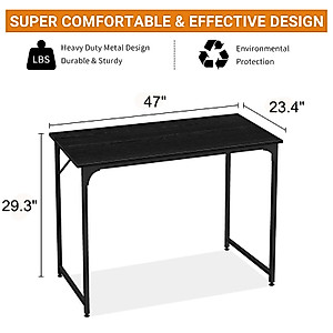 BLKMTY 47" Computer Desk Home Office Desk Writing Desk Wood PC Study Table Work Desk Modern Simple Style Laptop Table with Metal Frame and Smooth Tabletop for Workstation Bedroom Desk, Black