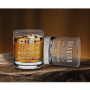 TEEAMORE Personalized Rocks Old Fashioned Initial Whiskey Glass Add Your Name Text Year Cocktail Glasses Gift 10.25oz