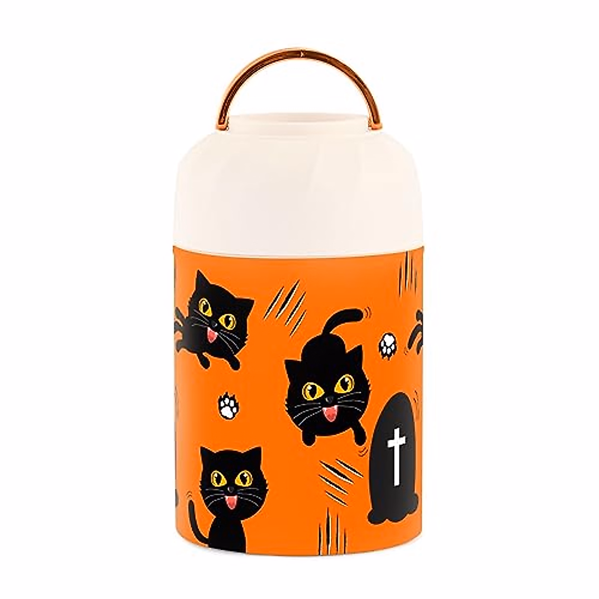 CUPADA Black Cat Footprints Food Jar, Kitten Cartoon Lovely Insulated Hot Food Jars Vacuum 17OZ with Folding Spoon for Work Trip Picnic Camping