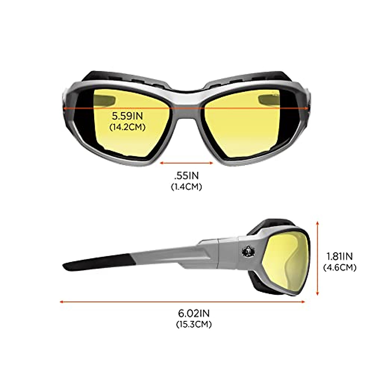 Ergodyne - 56050 Loki Yellow Lens Safety Glasses, Yellow Lens, Black Frame