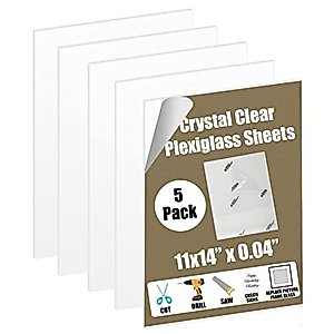 11x14 Plexiglass Quality PET Sheet Panels 5 Pack - 11x14" x .04" - Lightweight Shatterproof Alternative to Glass - for Picture Frame, DIY Projects, Signs, Sneeze Guards, Railing Guards, Pet Barriers