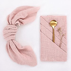 LINXTAR Cheesecloth Gauze Napkins 6 Pack 16x16 Inches Dusty Rose Bulk Vintage Handmade Cotton Cloth Napkins Events Decorative Rustic Soft Boho Dinner Napkins for Parties Wedding Everyday Use