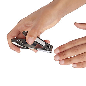 Nail Clippers with Catcher – KLIPP Heavy Duty Stainless Steel Fingernail and Toe Nail Cutter with Curved Surgical Blades and Built-in Nail File – Ergonomic Handle with Wide Jaws for Thick Nails