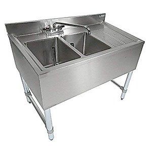 Commercial Stainless Steel Two Compartment Under Bar Sink 19" x 24"