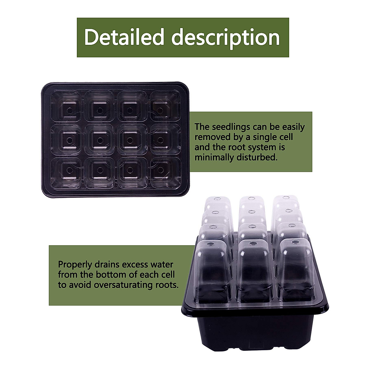 Easeen 12 Set Seedling Trays Seed Starter Kit- 144 Cells Plant Grow Kit, Garden Seed Propagator Premium Seedling Dome and Tray for Seeds Growing (12 Cells Per Tray)