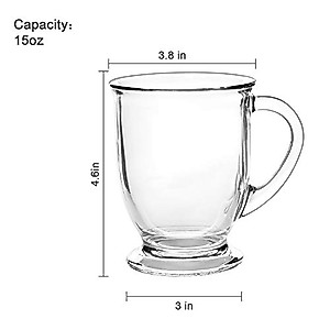 15oz/450ml Glass Coffee Mugs Clear Coffee Cups with Handles perfect for Latte, Cappuccino, Espresso Coffee, Tea and Hot Beverages, Set of 6