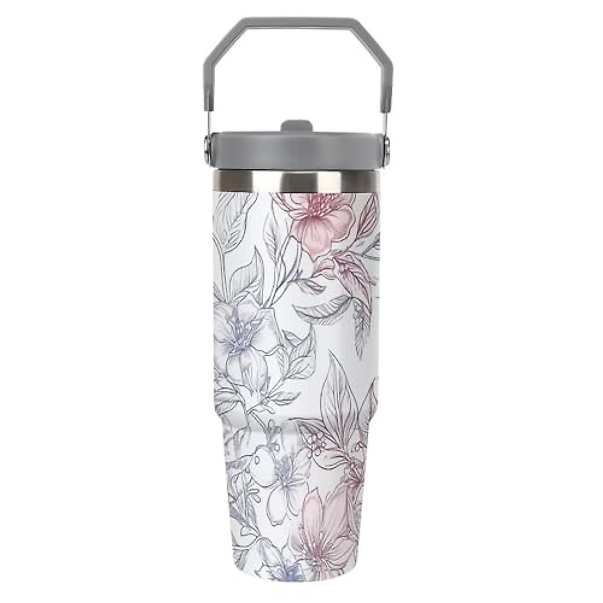 ZJCDPBR 30 Oz Tumbler with Foldable Handle And Flip Straw,Fresh Flowers Vacuum Insulated Travel Coffee Tumblers,Stainless Steel Leak-Proof Water Bottle,Fits in Cup Holder,Keep Cold 24H & Hot 12H