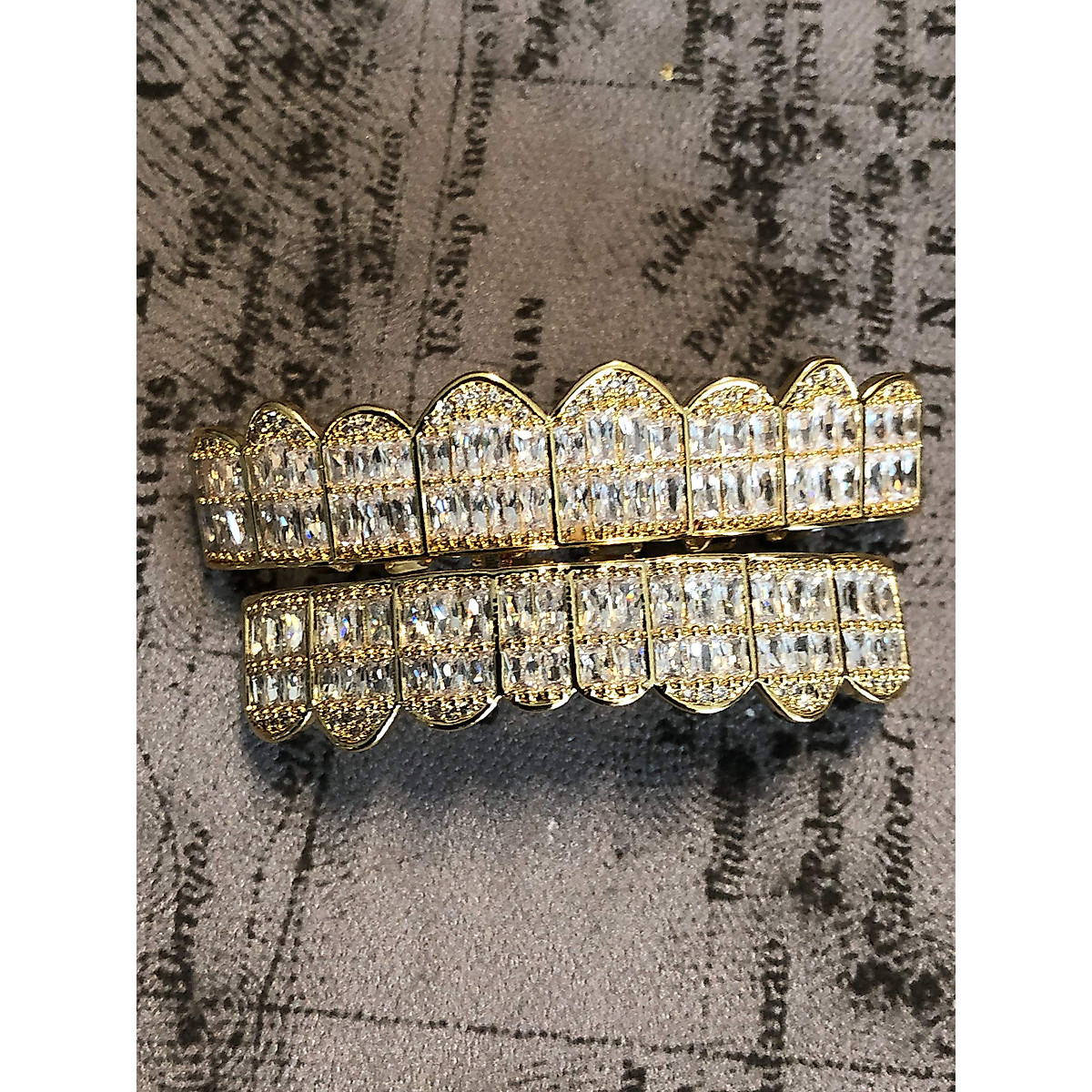 14k Iced Baguette Set 8 Teeth Joker Gold Grillz for Mouth Top Bottom Hip Hop Teeth Grills for Teeth Mouth Grillz for Mouth Top Bottom (Gold)