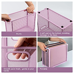 Oterri Hanging File Organizer, Portable Desktop File Organizer Mesh Detachable Foldable File Folder Organizer 12.2*5.5*9.44 inch for Letter Size Folders, File Holders for Office/Home(Pink, 2 Pack)