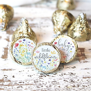 Little Wildflower Baby Shower Chocolate Kisses Candy Stickers, Baby in Bloom Decorations, She's a Wildflower Party Favor Stickers, It's a Girl Spring and Summer - 180 Count