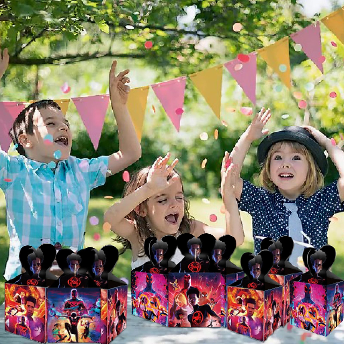 YBW 20 Pieces Miles Morales Favor Boxes Miles Morales Goodie Boxes with Handles Miles Morales Party Supplies for Spider Miles Party Decorations