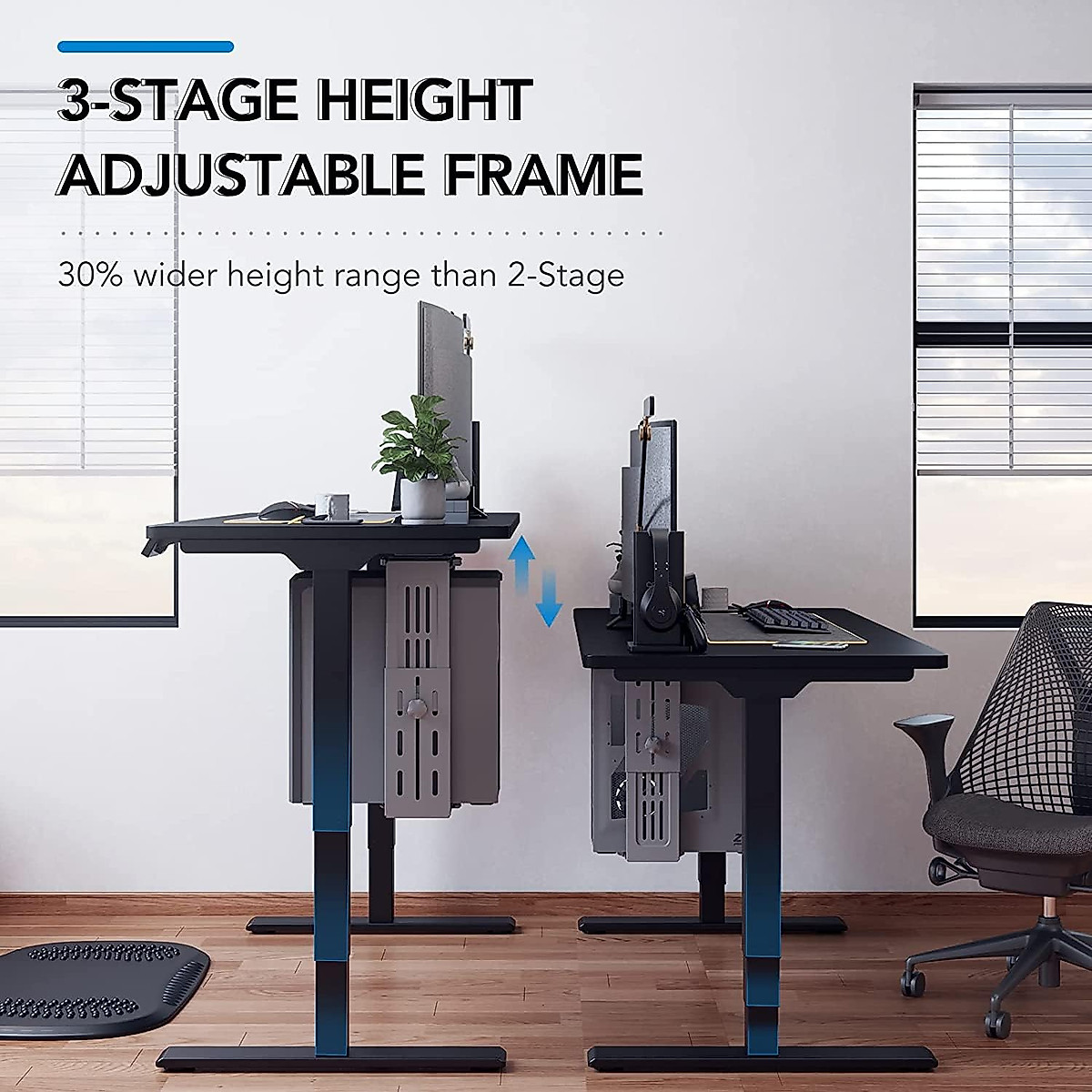 FLEXISPOT Electric Standing Desk Frame Dual Motor Pro 3 Stages Frame Height Adjustable Desk Frame Children Protection Stand up Desk Frame, Black Frame Only