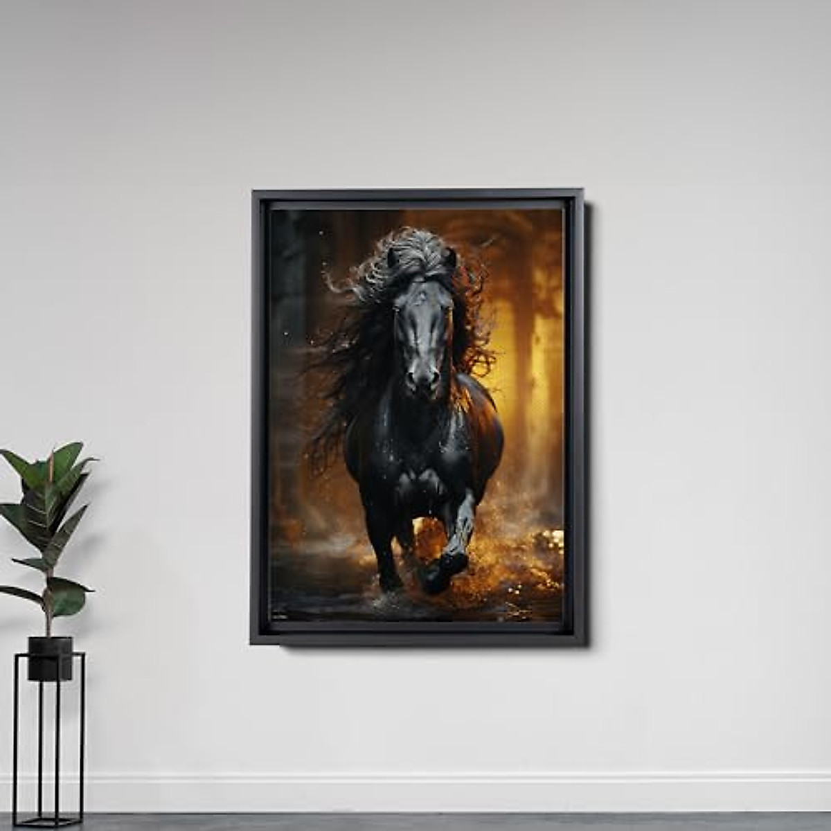 Majestic Black Stallion Galloping In The Clouds, Black Horse On Salt Flats, Canvas Print, Black Horse Print, Black Horse Wall Art, Decor Canvas, Art Decor