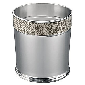 mDesign Decorative Round Small Trash Can Wastebasket, Garbage Container Bin for Bathrooms, Powder Rooms, Kitchens, Home Offices - Polished Stainless Steel with Woven Metallic Textured Accent