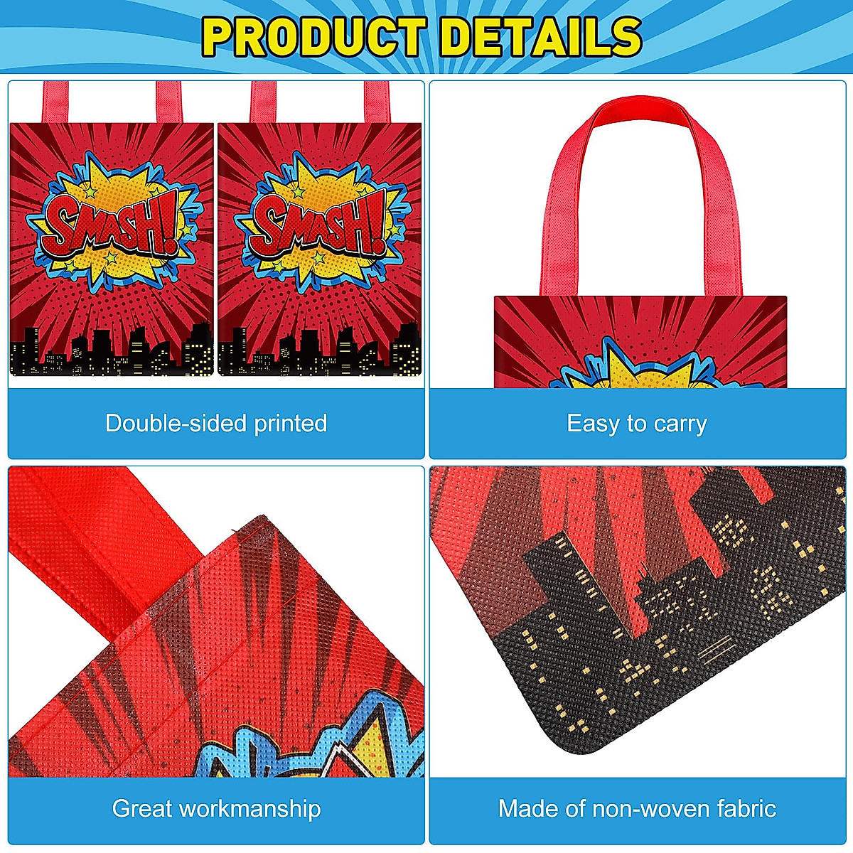 Photect 24 Pieces Hero Party Favor Bags Hero Birthday Decorations Heroes Non-Woven Gift Bags Hero Theme Treat Gift Bag Tote Bag for Hero Themed Party Supplies Baby Shower Goodie Bag