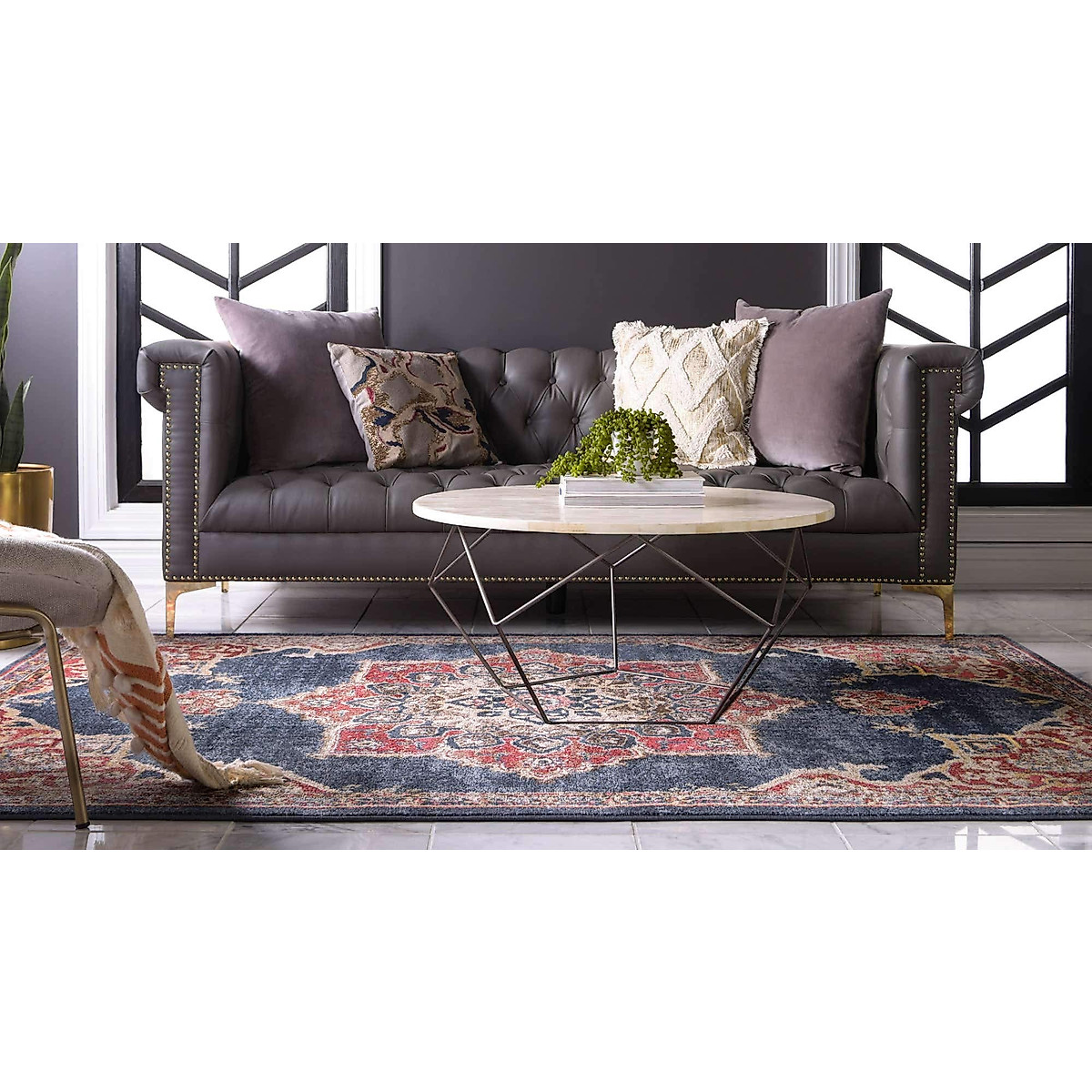 Unique Loom Utopia Collection Traditional Classic Vintage Inspired Area Rug with Warm Hues, 5' 1" x 8' Rectangle, Dark Blue/Beige