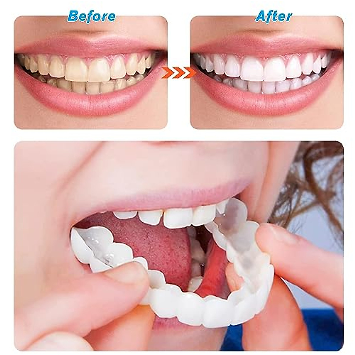 Fake Teeth,2 Pairs Veneers Dentures Socket for Women and Men,Dental Veneers for Temporary Tooth Repair Upper and Lower Jaw,Protect Your Teeth and Regain Confident Smile,Bright White