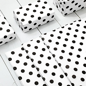 Whaline 100 Sheets Polka Dot Tissue Paper Gift Wrapping Paper White Black Art Paper for Birthday Baby Shower Party DIY Crafts Supplies, 14 x 20 Inch