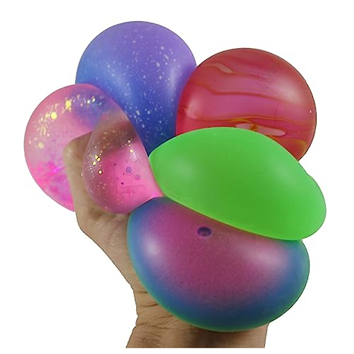 Set of 5 Sugar Balls - Galaxy/Glitter/Swirl/Rainbow/Solid - Thick Glue/Gel Stretch Ball - Ultra Squishy and Moldable Slow Rise Relaxing Sensory Fidget Stress Toy (Random Colors)