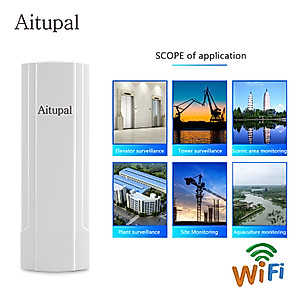 Aitupal 5.8G Gigabit 1Gbps High Speed Wireless Bridge, Point to Point WiFi Outdoor CPE with 14dBi High-Gain Antenna, 5KM Long Range Working Distance Support starlink Router，48V PoE