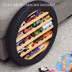 Tapeera Model Car Display Case Stand - Toy Cars Organizer Wall Display Tire Shelf Cabinet - Holds Up to 18 Diecast 1/64 Car Collectibles - Compatible with Hot Wheels Matchbox - Wheel Diameter 16 Inch