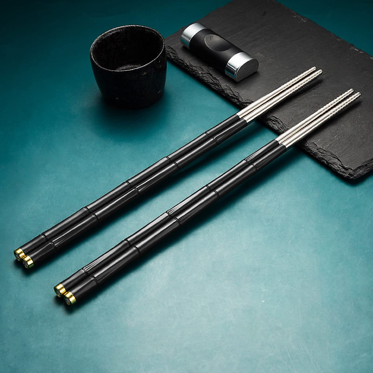 5 Pairs Creative Metal Chopstick Chop Sticks，Japanese Korea Reusable Metal Chopsticks for Dishwasher Safe