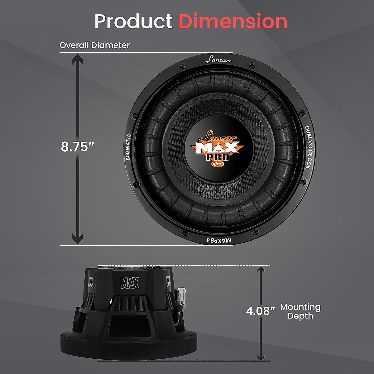 Lanzar 8 inch Car Subwoofer Speaker - Black Non-Pressed Paper Cone, Aluminum Voice Coil, 4 Ohm Impedance, 800 Watt Power and Foam Edge Suspension for Vehicle Audio Stereo Sound System - MAXP84