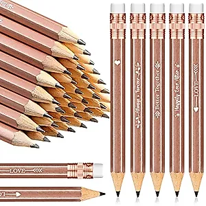 50 Pcs Wedding Pencils for Bridal Shower Half Pencils with Eraser Game Pencils Mini Golf Pencils 4 Inch Short Pocket Pre Sharpened Pencil for Wedding Presents, Classroom, School (Rose Gold)