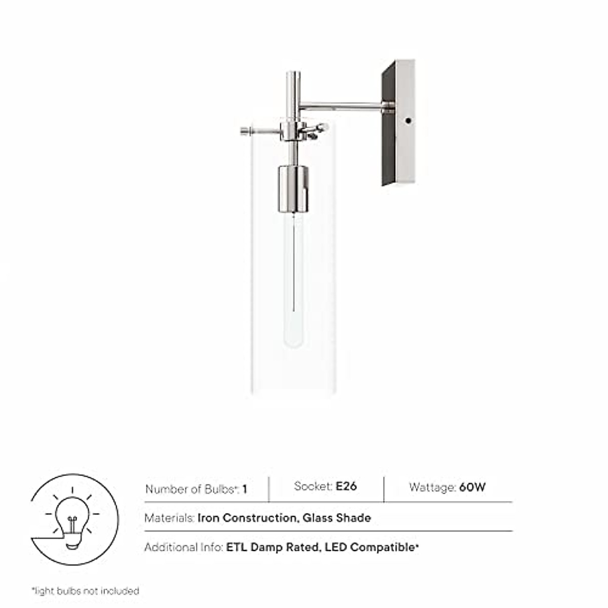 Modway Skylark Wall Sconce in Clear Polished Nickel, Silver, 5 x 8.5 x 17