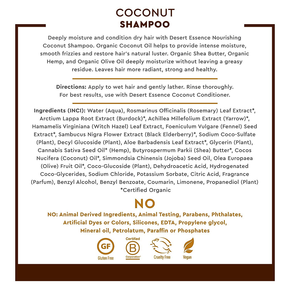 Desert Essence Shampoo, Coconut, 8 FZ, (2 pack)