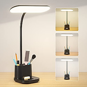 DEEPLITE Rechargeable Desk Lamps,Battery Operated Desk Light for Home Office,800 Lumens 3 Lighting Modes Dimmable Table Lamp with Pen Holder/Adapter, Eye-Caring Crodless Study Reading Lamp for Dorm.