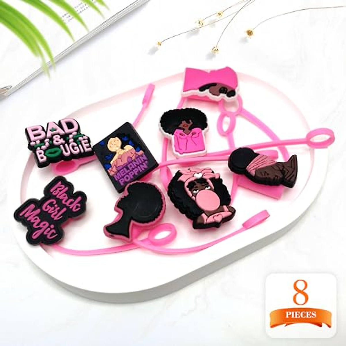 8Pcs Pink Girl Straw Cover for Tumbler Cap, Silicone Straw Topper, 10mm Drinking Straw Tip Covers for Accessories (Pink Girl)