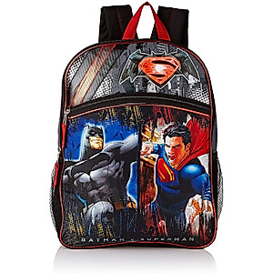 Batman Superman Backpack for Boys Kids ~ Premium 16" Superhero Backpack (Superman & Batman School Supplies)