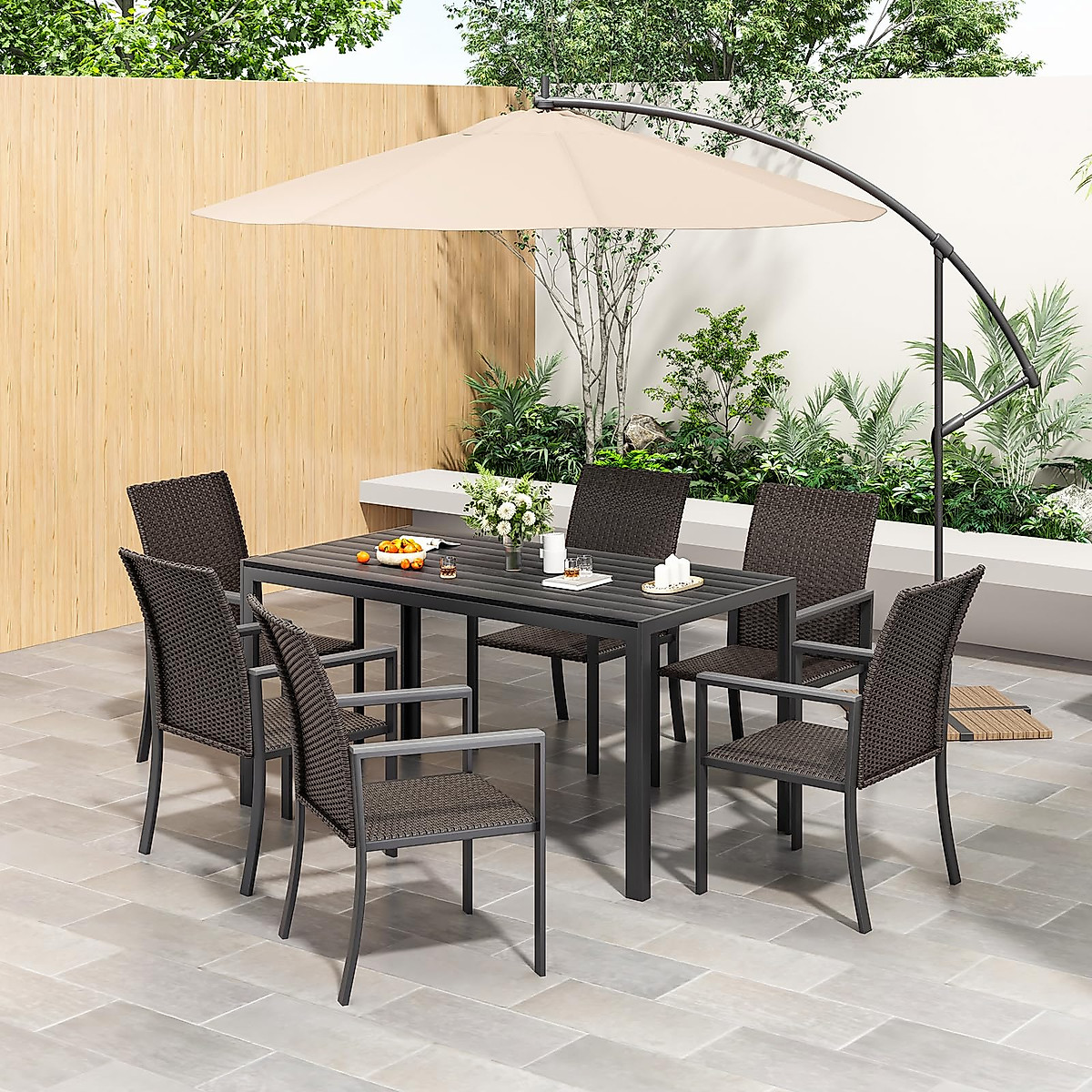 Farini Outdoor Dining Chairs Set of 2,Outdoor Wicker Dining Chairs with Armrests, Steel Frame for Patio, Deck, Garden, Yard