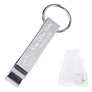 50pcs Personalized Customized Bottle Openers Keychains Wedding Favors Party For guests + White Organza bags