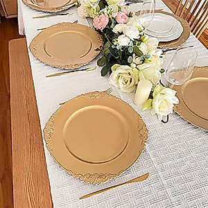 Umisriro Antique Gold Charger Plates, 13 Inch Embossed Chargers for Dinner Plates. Set of 6 Plastic Charger for Wedding, Party, Elegant Tableware Chargers Decoration.