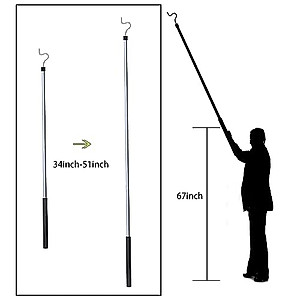 Clothes Hanger Reaching Hook Telescopic Adjustment Clothes Hook Rod Light and can Extend from51 Hook and Sponge Handle. (50inch)
