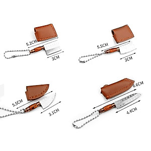 HAOXU New Upgraded Mini Chef Knife Set Damascus Pocket Knife Set Tiny Knife Cleaver for Package Opener Box Cutter Outdoor Campaign - Set of 4