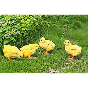 Farm Animal Figurines, Miniature Resin Hen Rooster Mini Chicken Statues Outdoor Sculpture Lawn Garden Scene Balcony Décor (Chicks)