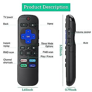 Pack of 2 Replaced Remote Control for Roku TVs, Compatible with TCL/Hisense/Onn/Insignia/Sharp/Westinghouse/Element/JVC Roku Smart TV, Replacement Remote with Netflix/Disney+/Hulu/Prime Video Buttons