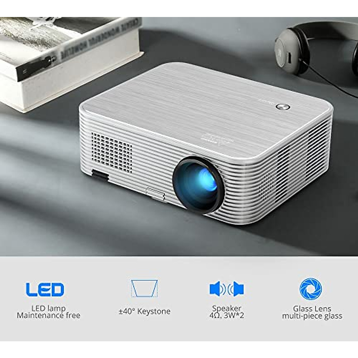 XARONF Full HD Bluetooth Projector Built in DVD Player, 1080P Supported, Portable DVD Projector for Outdoor Movies, Compatible with iOS/Android/TV Stick/HDMI/USB/TF