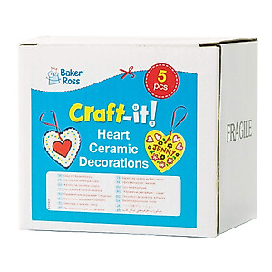 Baker Ross EV5425 Hanging Ceramic Heart Ornaments - Pack of 5, for Kids to Paint, Decorate and Display. Great for at Home Art Crafts