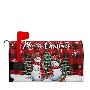 Merry Christmas Mailbox Covers Magnetic Winter Xmas Red Buffalo Plaid Snowman Mailbox Cover Standard Size 18 X 21 Holiday Mailbox Wrap Post Letter Box Cover Decorative for Home Outdoor Garden